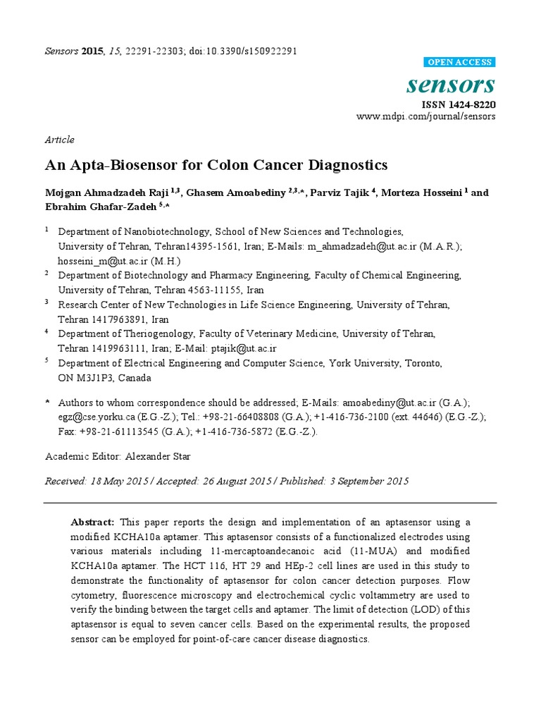 Sensors: An Apta-Biosensor For Colon Cancer Diagnostics | PDF ...