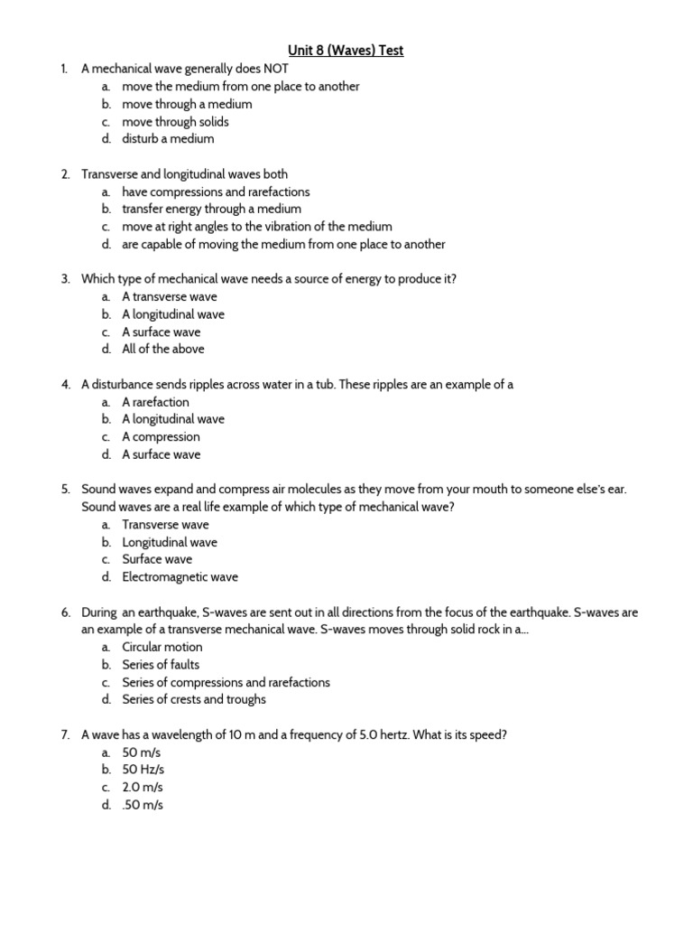 Unit 8 (Waves) Test | PDF | Waves | Frequency