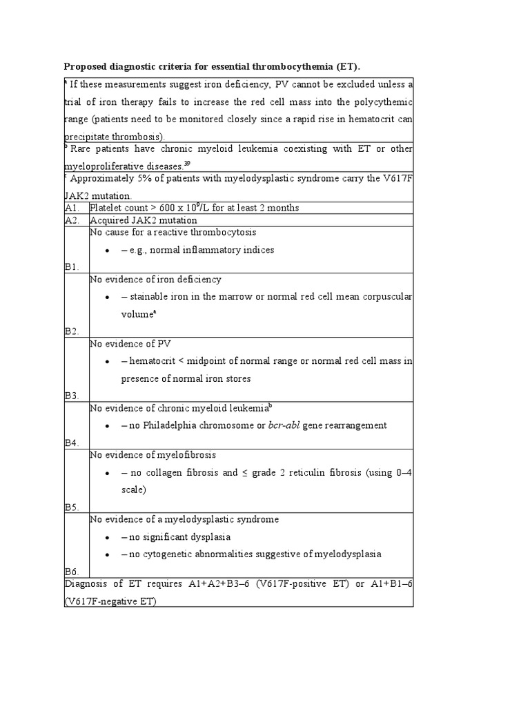 Essential Thrombocythemia Diagnostic Criteria | PDF