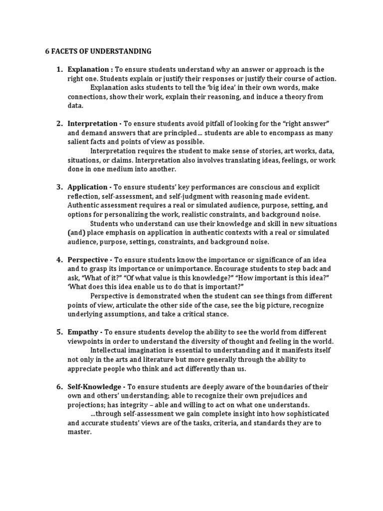6 Facets of Understanding | PDF | Idea | Reason