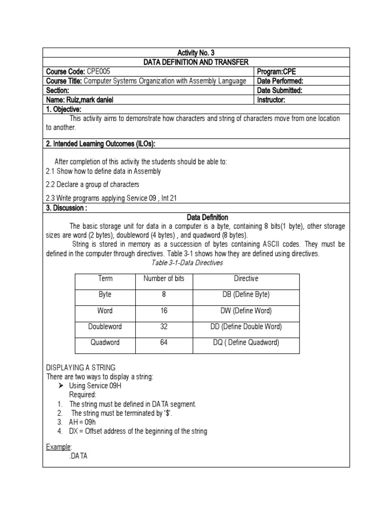 Activity 3 Pdf String Computer Science Integer Computer Science 