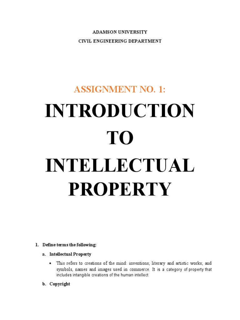TO Intellectual Property: Assignment No. 1 | PDF | Intellectual Property | Patent