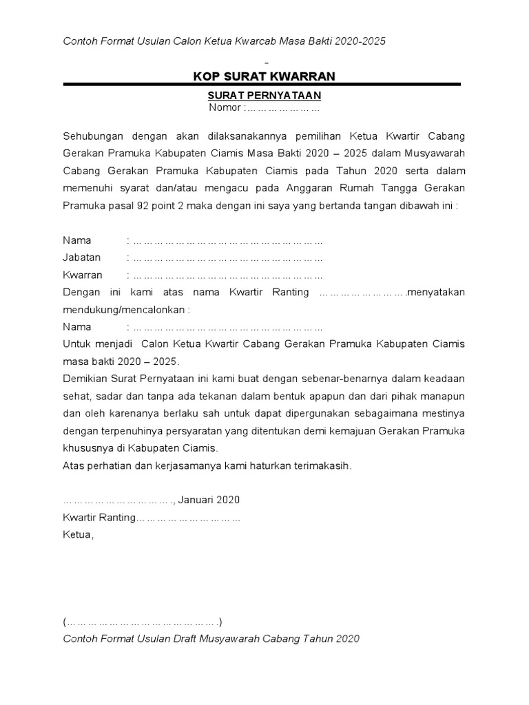 Usulan Calon Ketua Kwarcab 2020-2025 | PDF | Bisnis | Pengelolaan ...