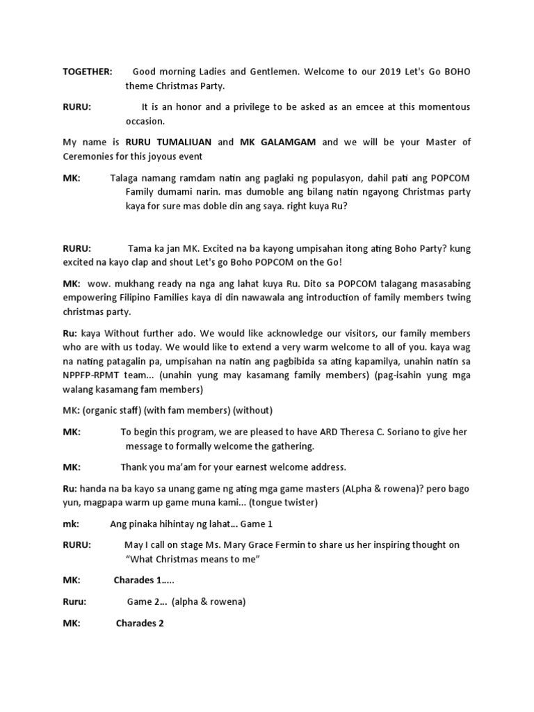 Emcee Script | PDF