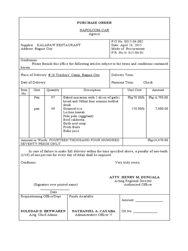 PO-Purchase Order CATERING | Download Free PDF | Asian Cuisine ...