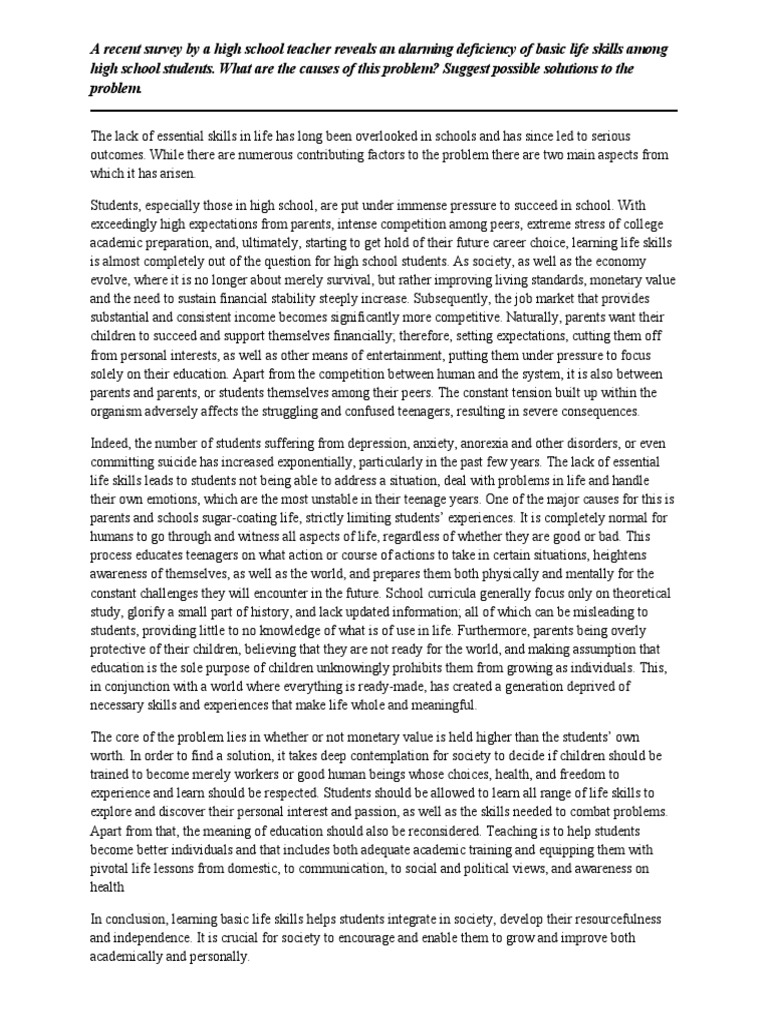 Deficiency of Basic Life Skills | PDF | Experience | Adolescence