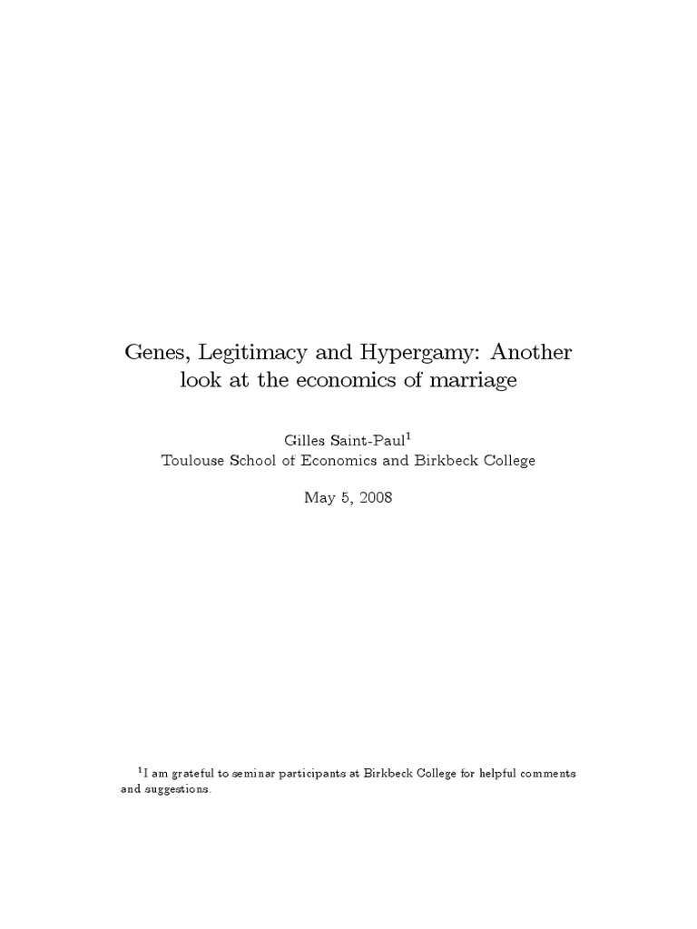 Hypergamy in Marriage Markets Analysis | PDF | Human Capital | Marriage