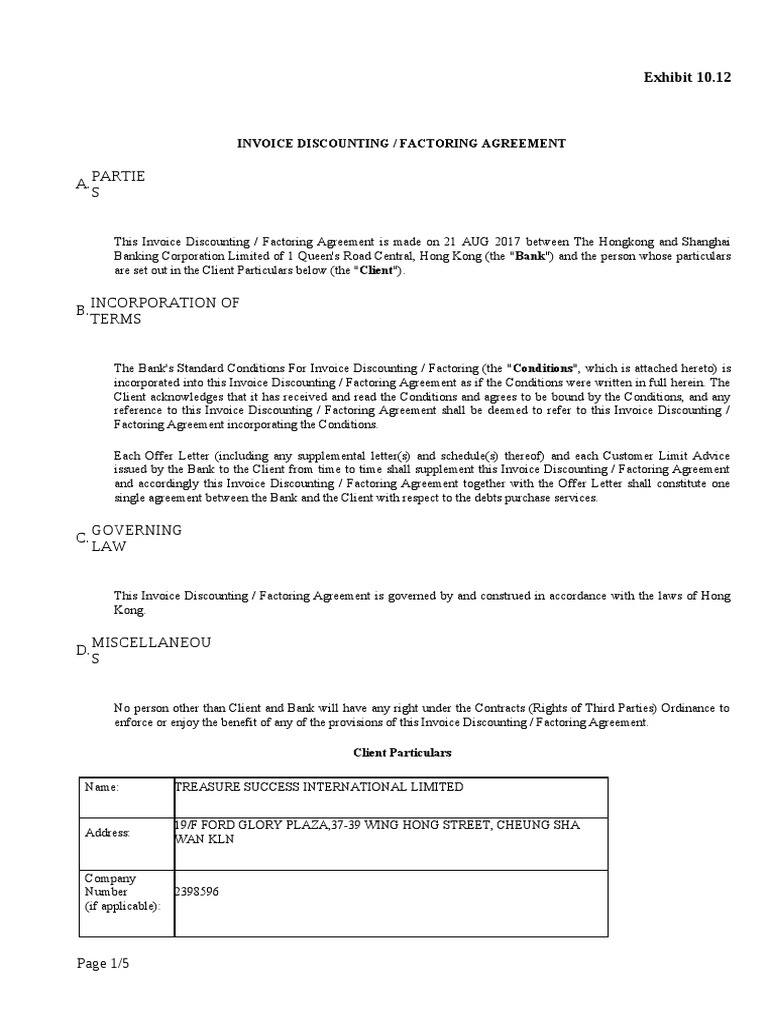 A. Partie S: Invoice Discounting / Factoring Agreement | PDF ...