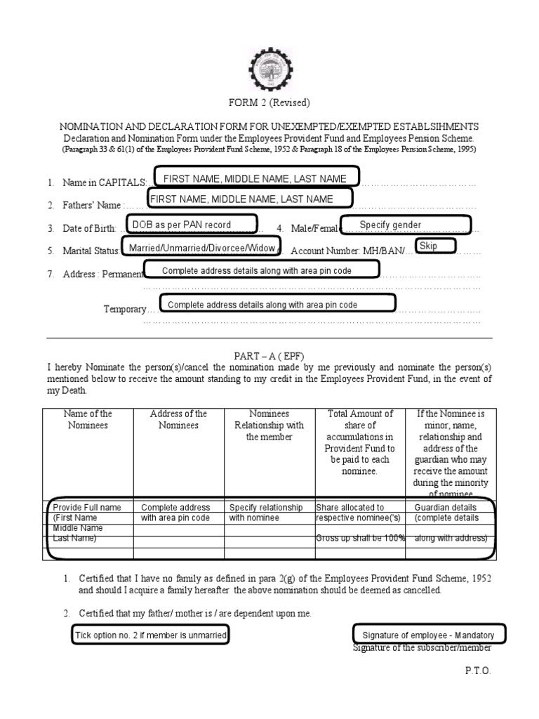 PF Nomination Form (Form 2) - SAMPLE | PDF | Social Institutions ...