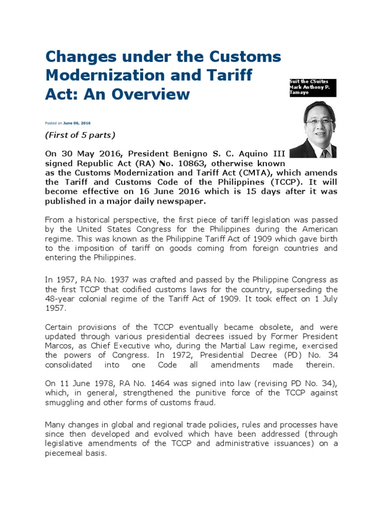 Changes Under The Customs Modernization and Tariff Act | PDF | Customs ...