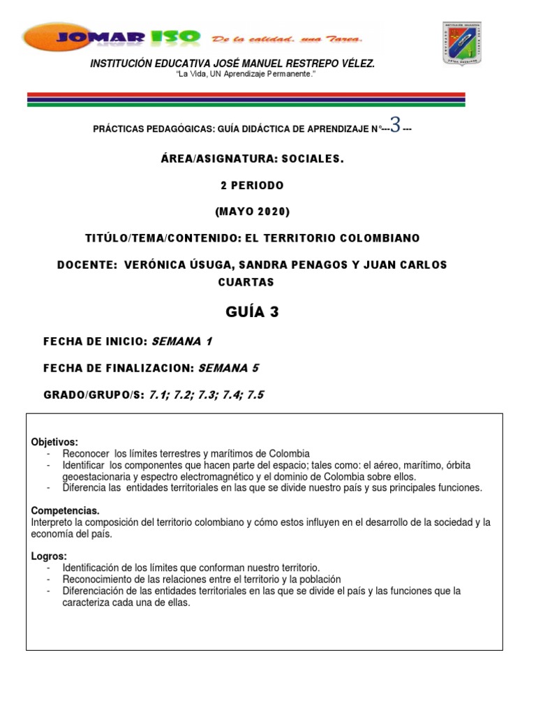 Guía 3. Sociales. Territorio Colombiano | PDF | Colombia | Science