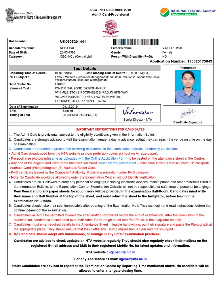 Test Details: Important Instructions For Candidates | PDF | Identity ...