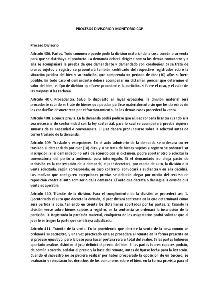Proceso Divisorio y Monitorio | PDF | Demanda judicial | Sentencia (ley)