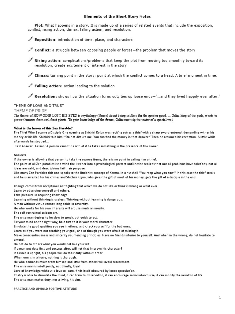 Elements of The Short Story Notes | PDF | Syntax | Grammar