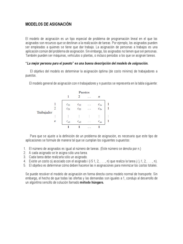Modelo de Asignación IO-I | PDF