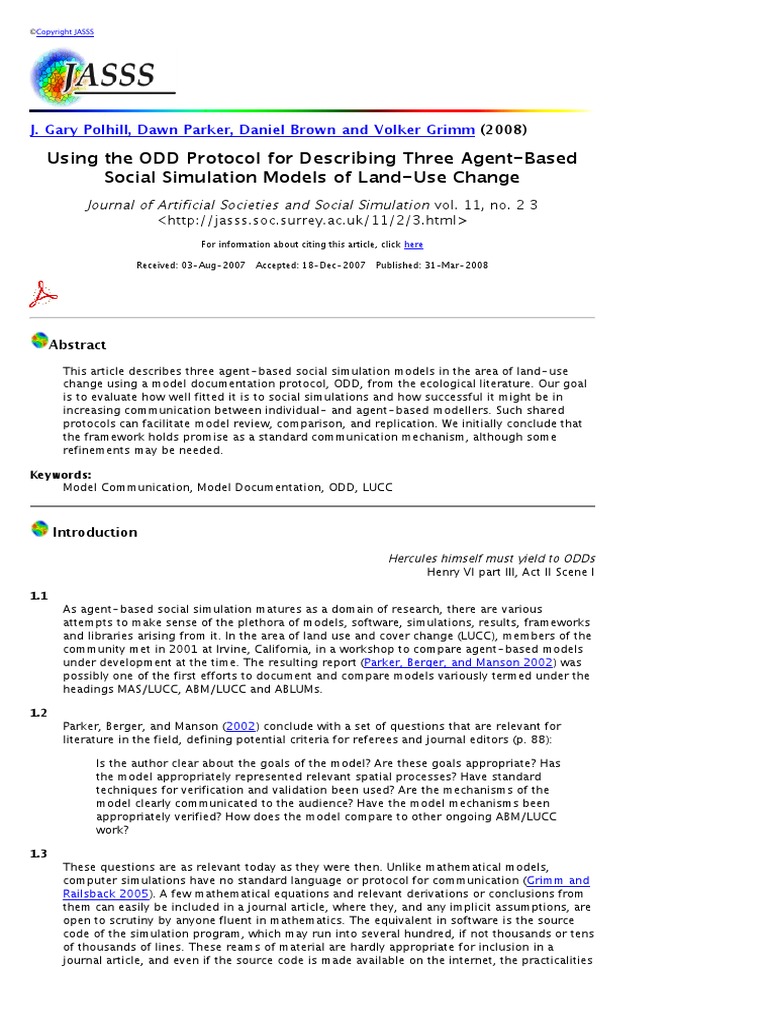 Using The ODD Protocol For Describing Three Agent-Based Social Simulation Models of Land-Use ...