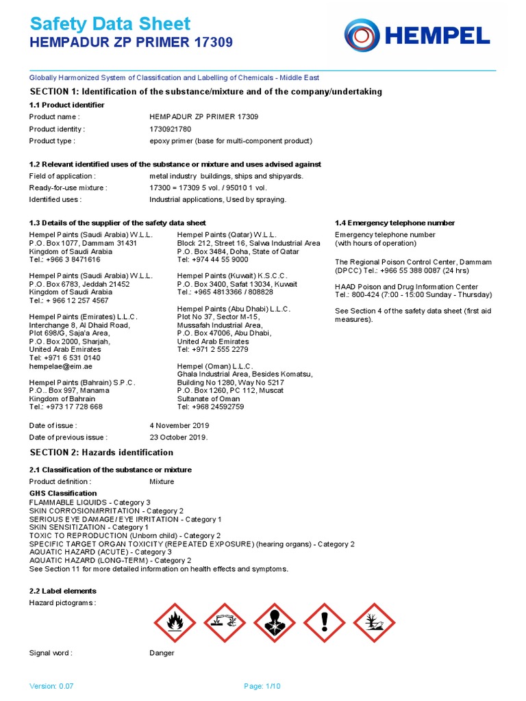 Paint Primer Data Sheet | PDF | Toxicity | Firefighting
