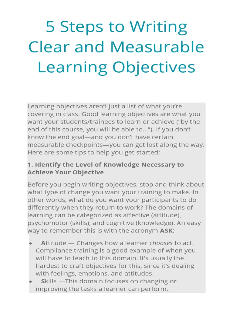 Steps in Writing Clear and Measurable Objectives | PDF | Attitude ...