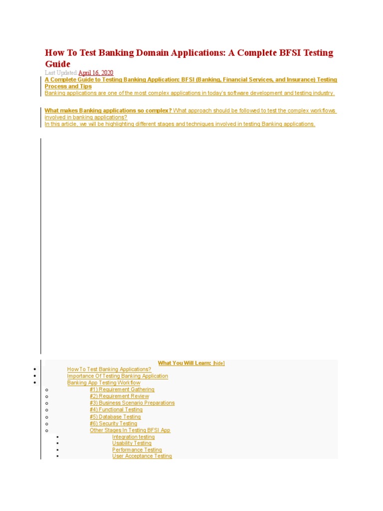 How To Test Banking Domain Applications A Complete Bfsi Testing Guide