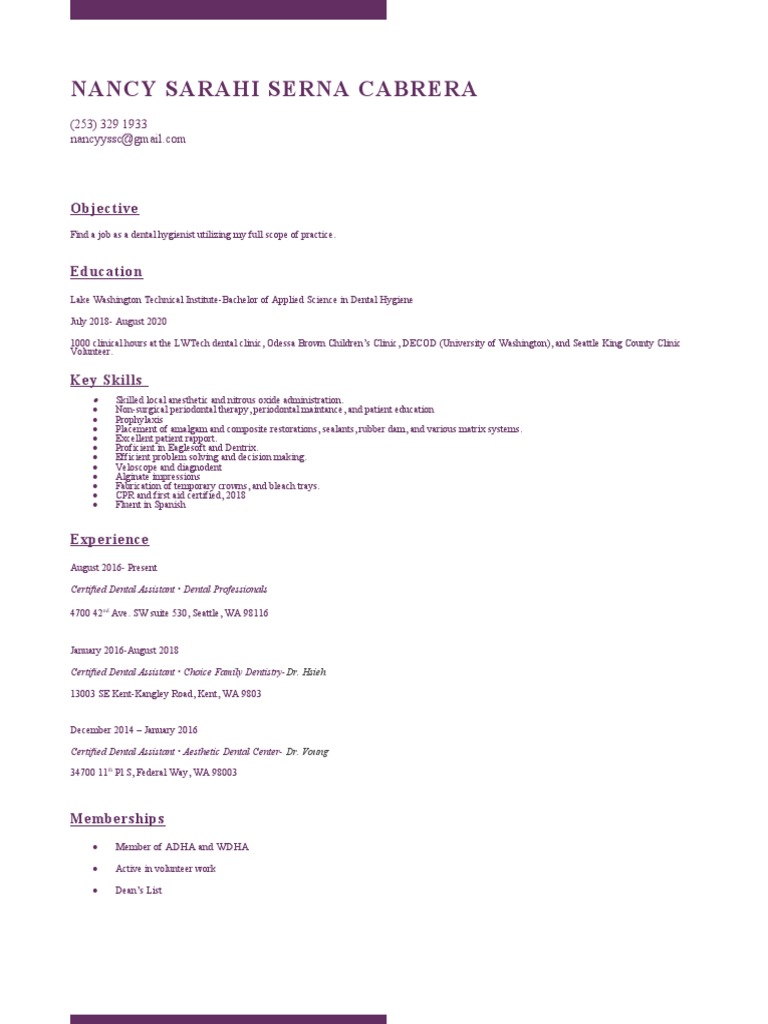 Simple RDH Resume | PDF