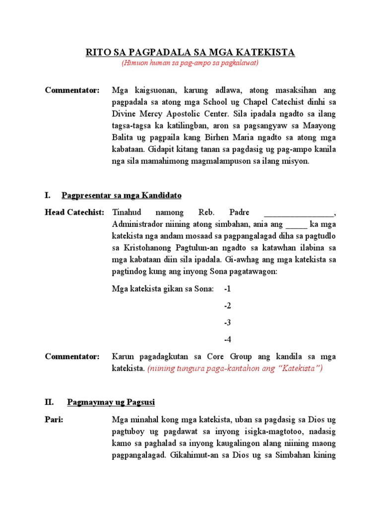 Rito Sa Pagpadala Sa Mga Katekista | PDF