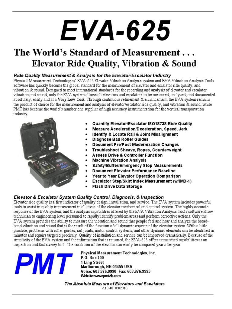 PMT EVA-625 Elevator Vibration Tester | PDF | Elevator | Accelerometer