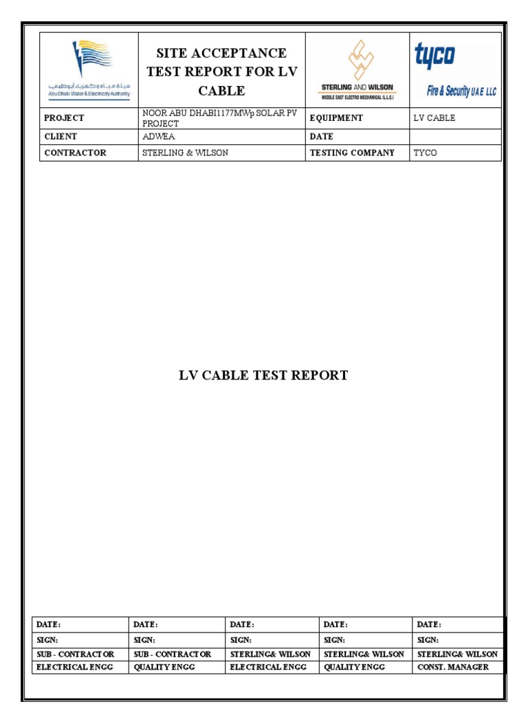 Site Acceptance Test Report For LV Cable: Noor Abu Dhabi1177Mwp Solar ...