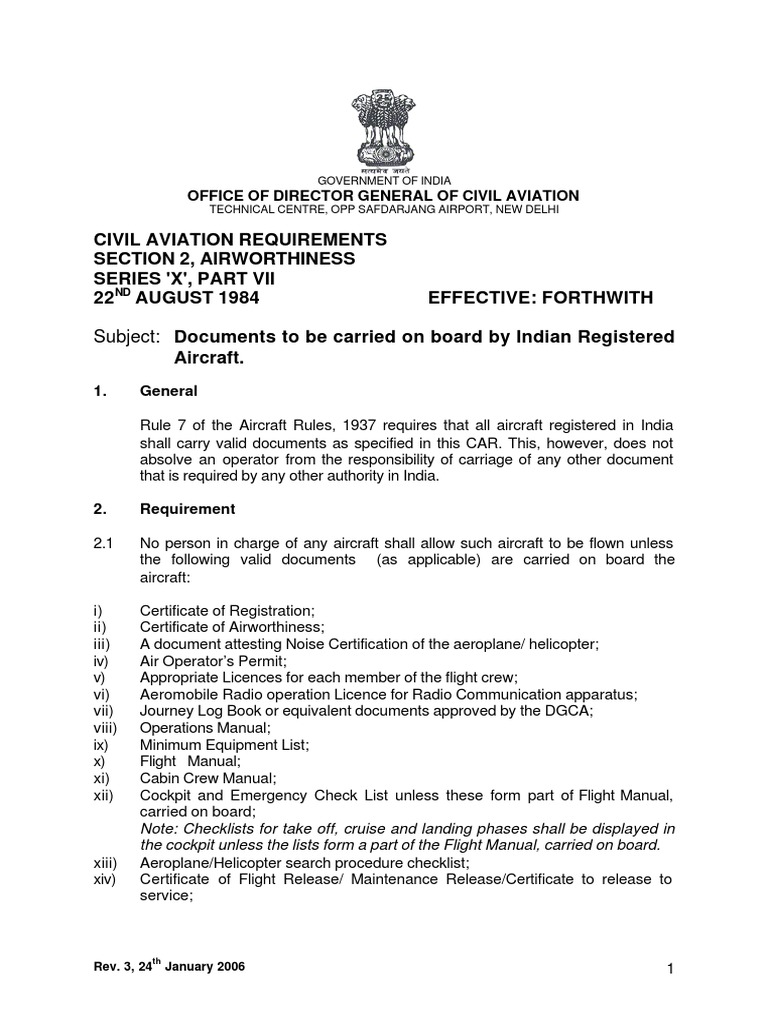 Civil Aviation Requirements Section 2, Airworthiness Series 'X', Part ...