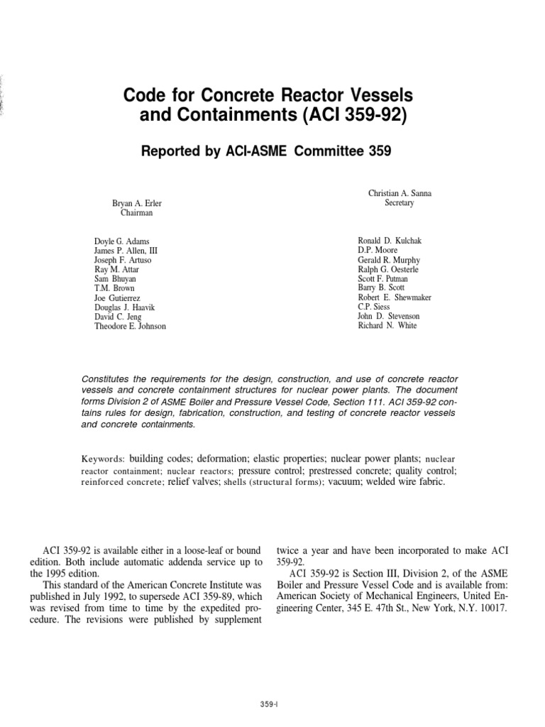 Code For Concrete Reactor Vessels and Containments (ACI 359-92) | PDF ...