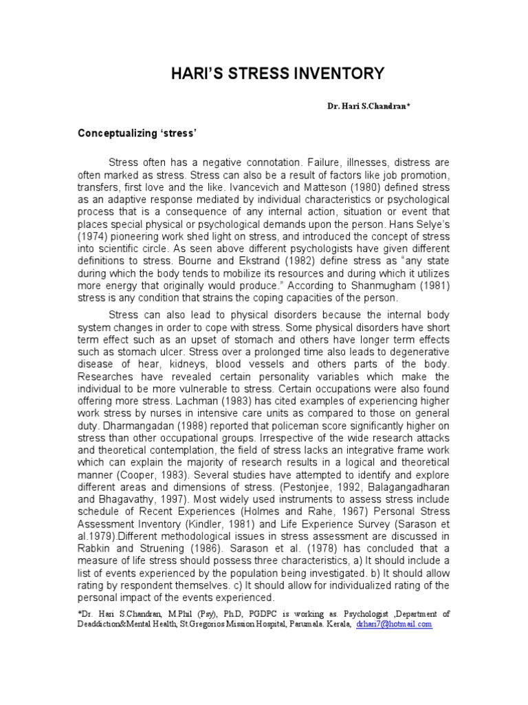 Comprehensive Stress Assessment Inventory | PDF | Stress (Biology ...