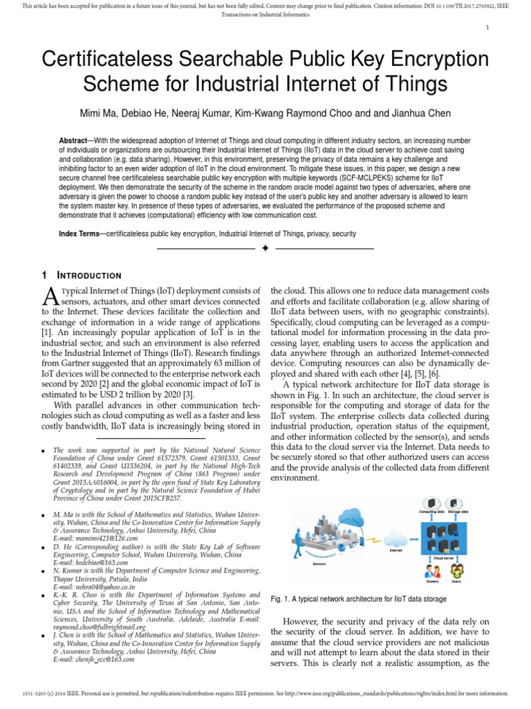 Certificateless Searchable Public Key Encryption Scheme For Industrial ...