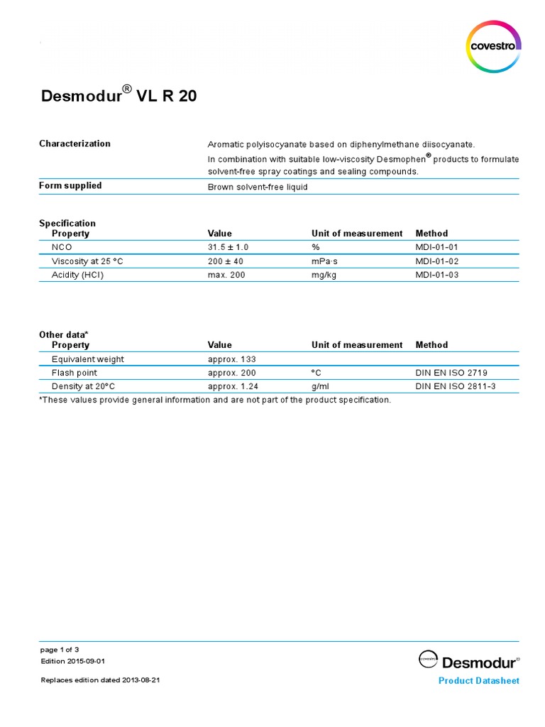 Desmodur VLR20: Characterization | PDF | Specification (Technical ...