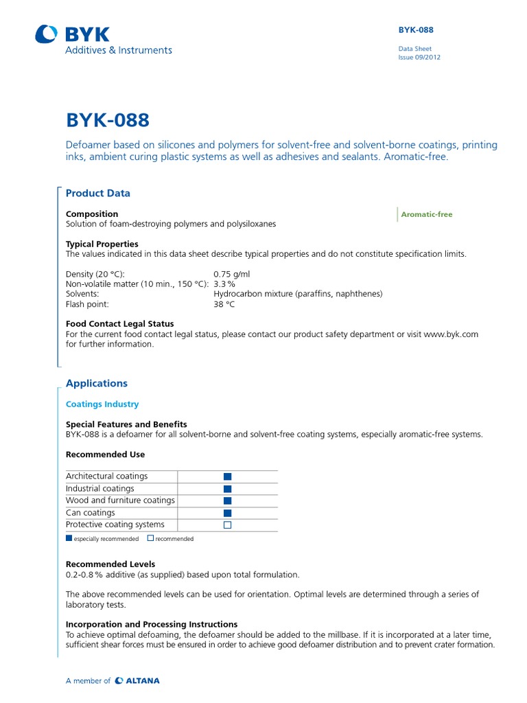 Byk-088 TDS (En) | PDF | Silicone | Chemical Substances