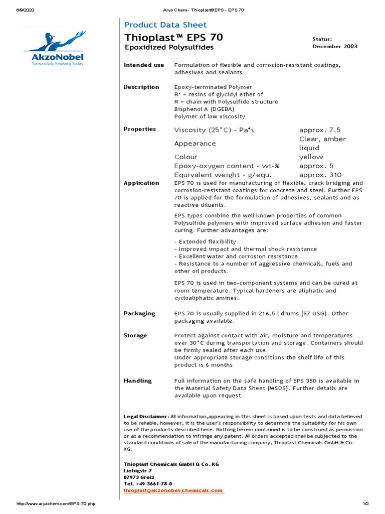 Thioplast®EPS - EPS 70 | PDF | Corrosion | Adhesive