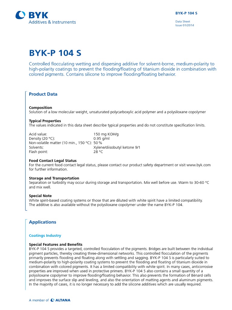 Byk-P104s TDS (En) PDF | PDF | Silicone | Pigment