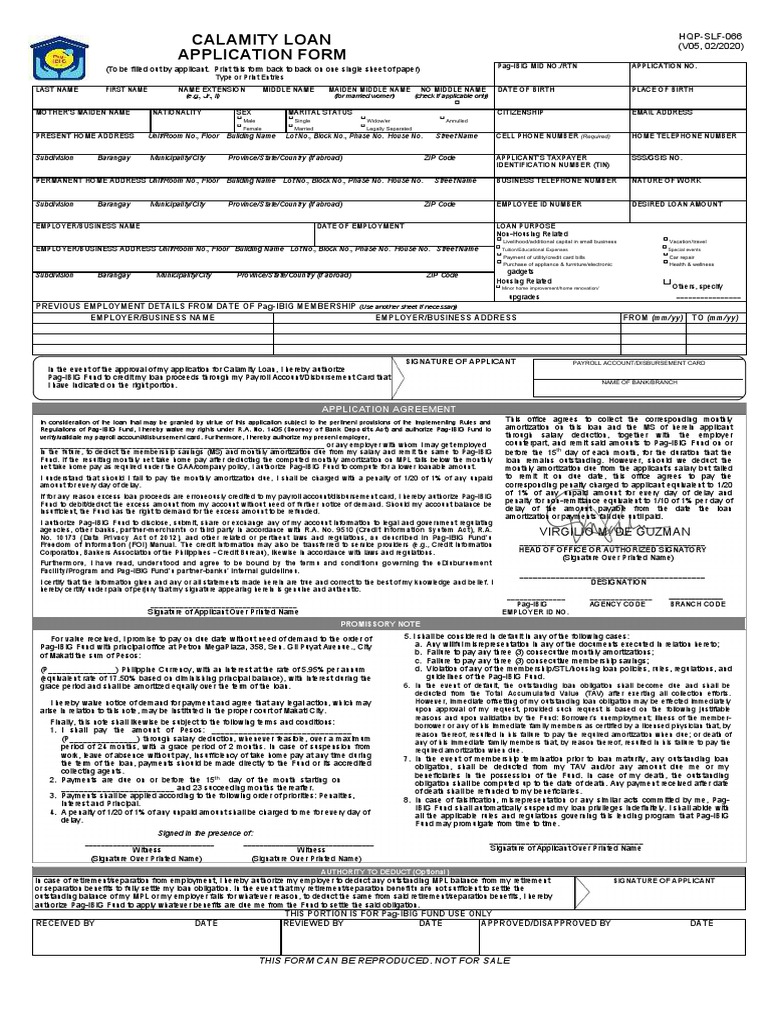 Calamity Loan Application Form | PDF | Loans | Amortization (Business)