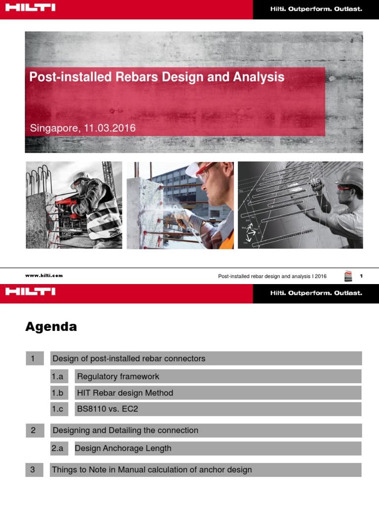 Post-Installed Rebars Design and Analysis: Singapore, 11.03.2016 | PDF | Fracture | Concrete