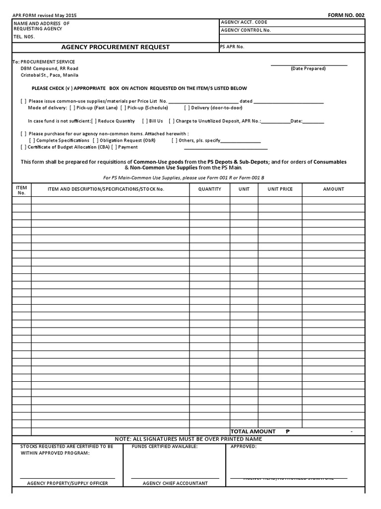 Agency Procurement Request: Please Check ( ) Appropriate Box On Action ...