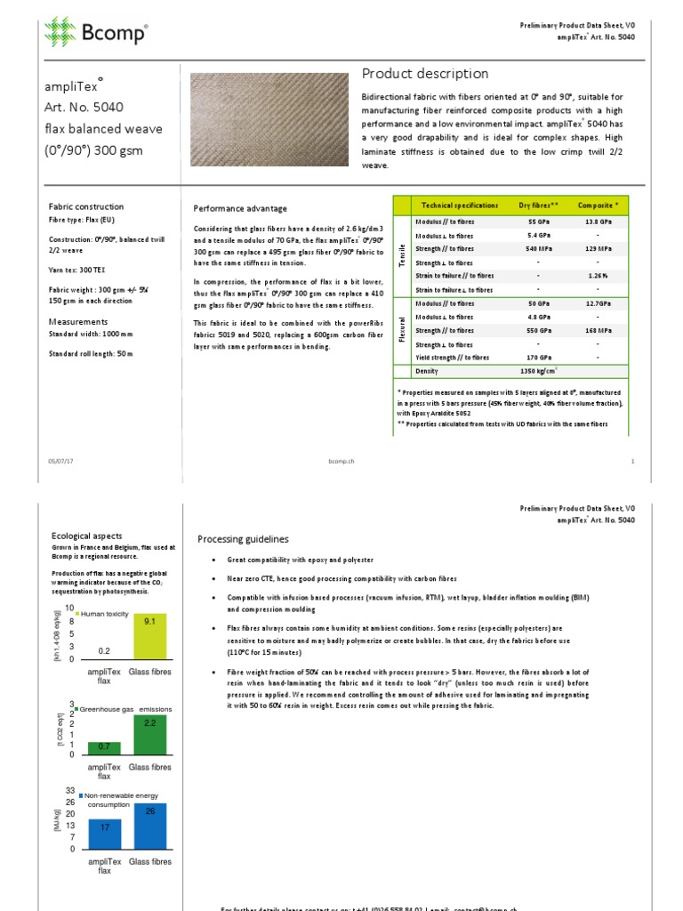 Product Description: Amplitex Art. No. 5040 Flax Balanced Weave (0°/90 ...