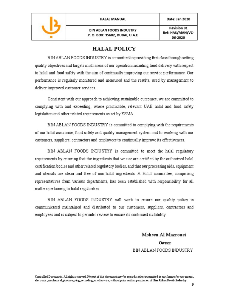 Halal Policy PDF | PDF | Food Safety | Safety