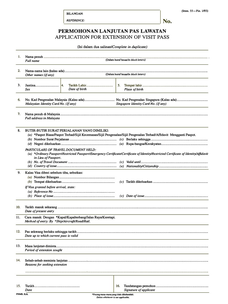 Permohonan Lanjutan Pas Lawatan Application For Extension of Visit Pass ...