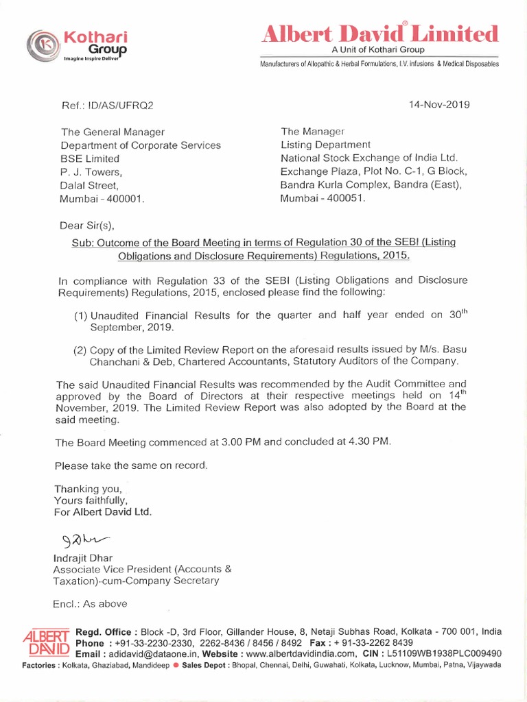 Albert David Results Sept 2019 | PDF | Equity (Finance) | Audit