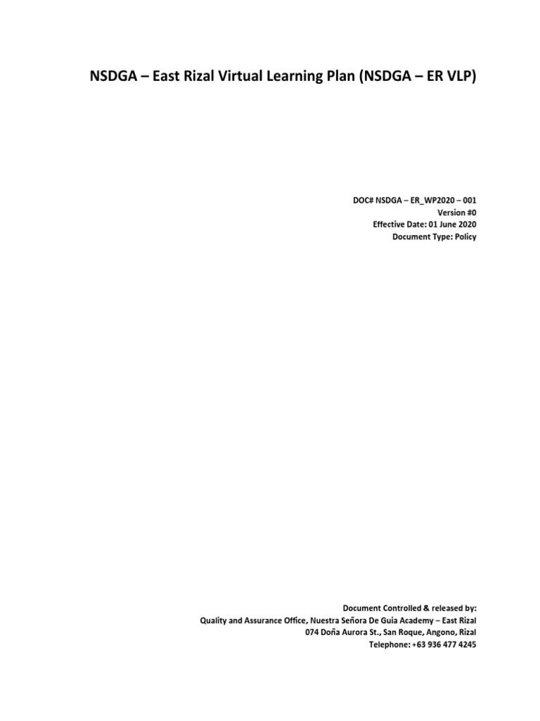 NSDGA - East Rizal Virtual Learning Plan (NSDGA - ER VLP) | PDF ...
