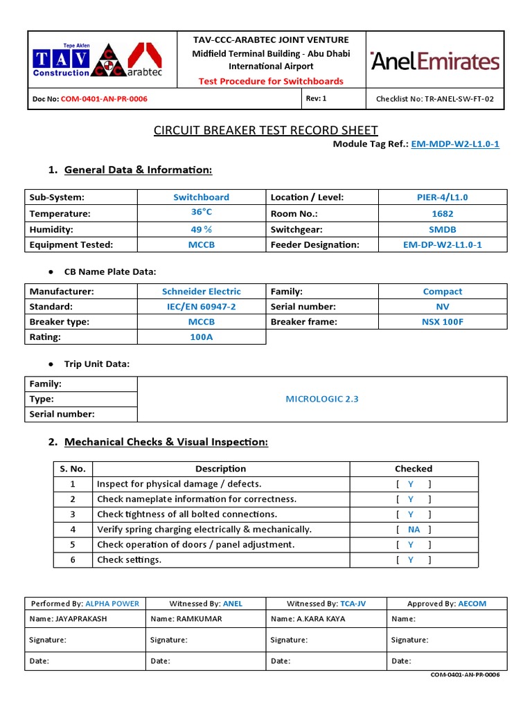 12 - Test Format For Circuit Breaker | PDF | Electrical Components ...