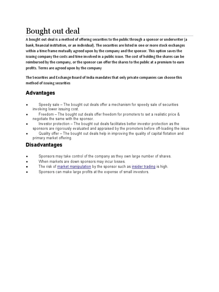 Bought Out Deal | PDF