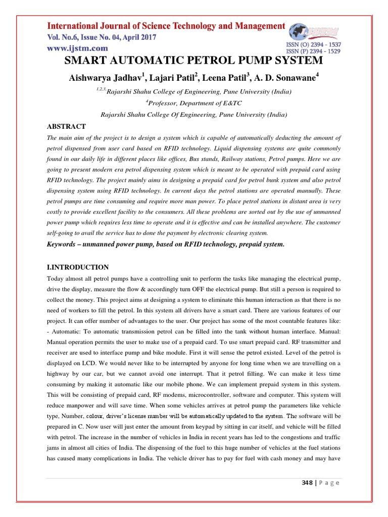 Smart Automatic Petrol Pump System: Aishwarya Jadhav, Lajari Patil ...