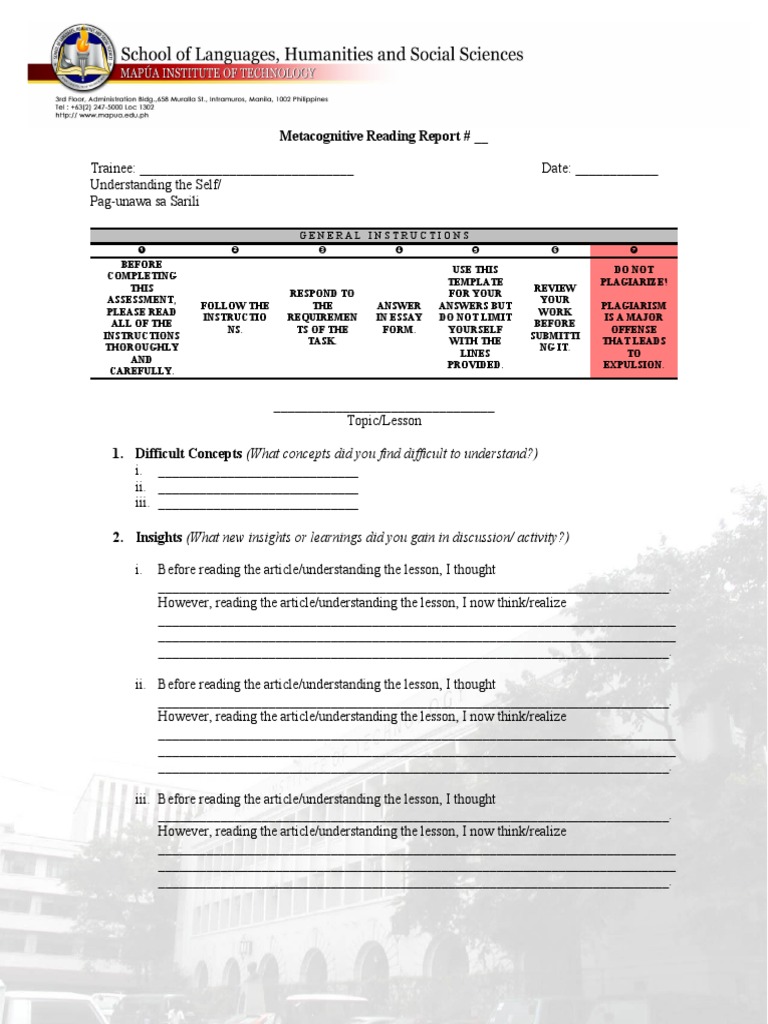 Metacognitive Reading Report UTS | PDF | Pedagogy | Neuropsychological ...