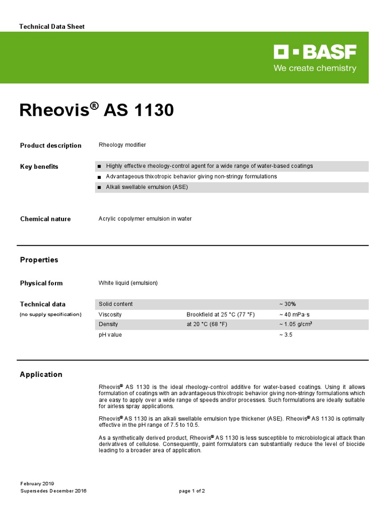 Rheovis AS 1130 - TDS PDF | PDF | Ammonia | Paint