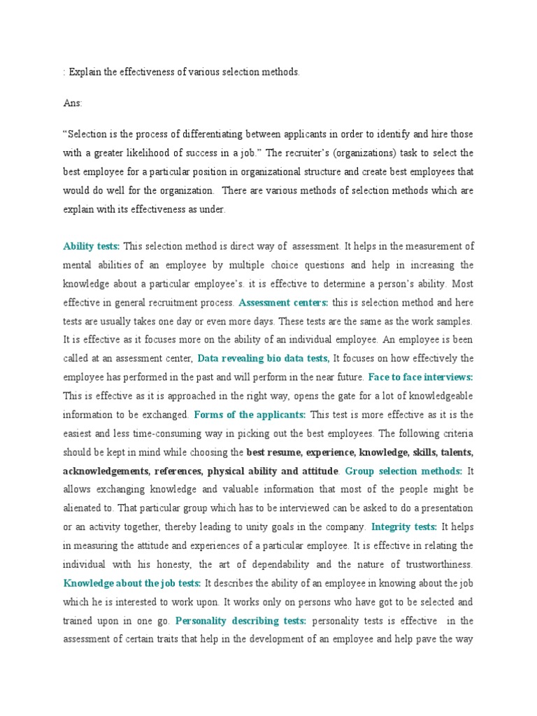 Effectiveness of Employee Selection Methods | PDF | Recruitment ...