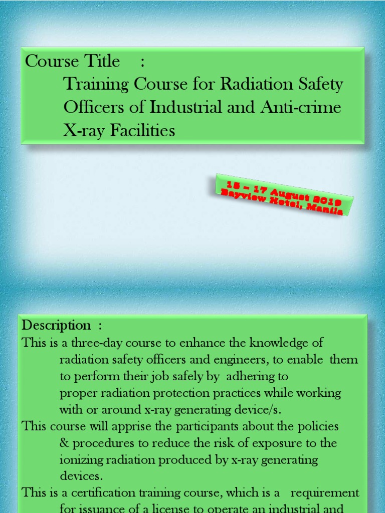 Course Title: Training Course For Radiation Safety Officers of ...